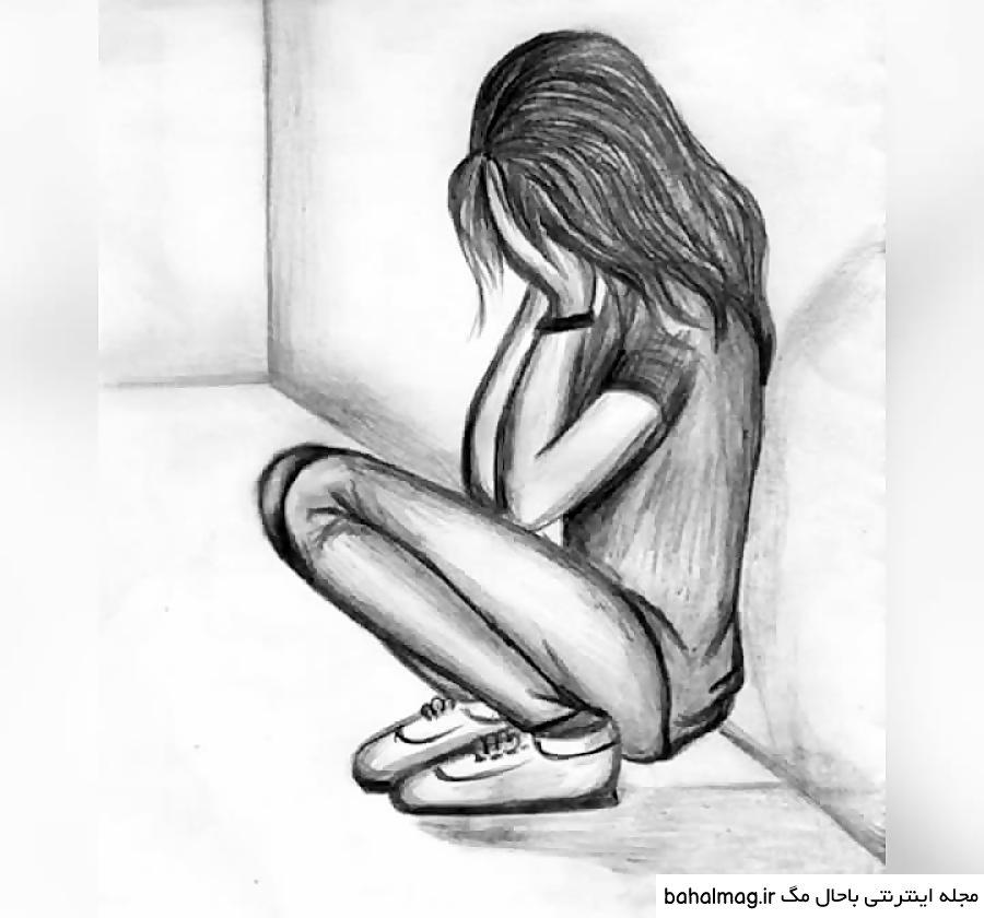 عکس نقاشی دختر تنها و غمگین ️ بهترین تصاویر