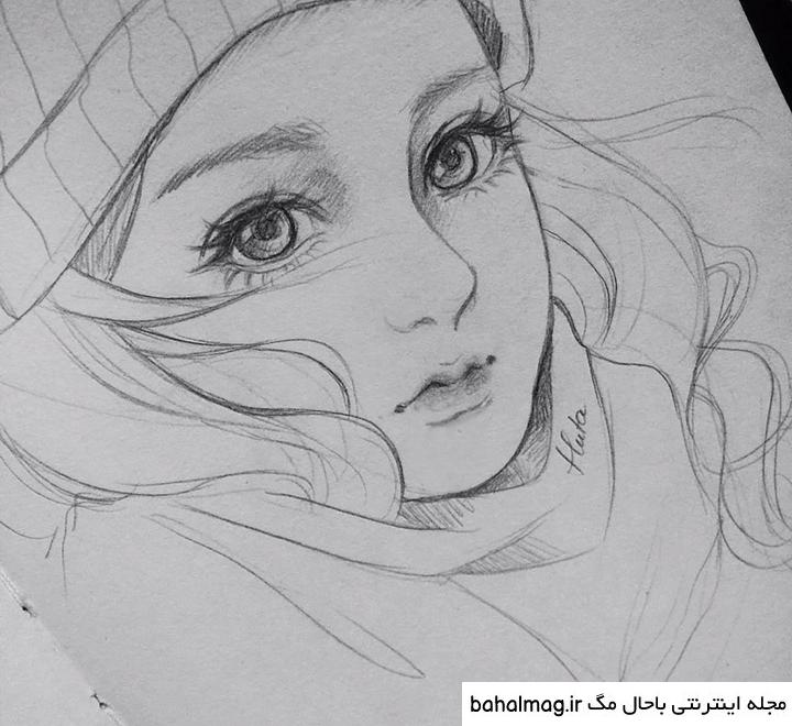 نقاشی سیاه قلم دخترانه غمگین ️ بهترین تصاویر